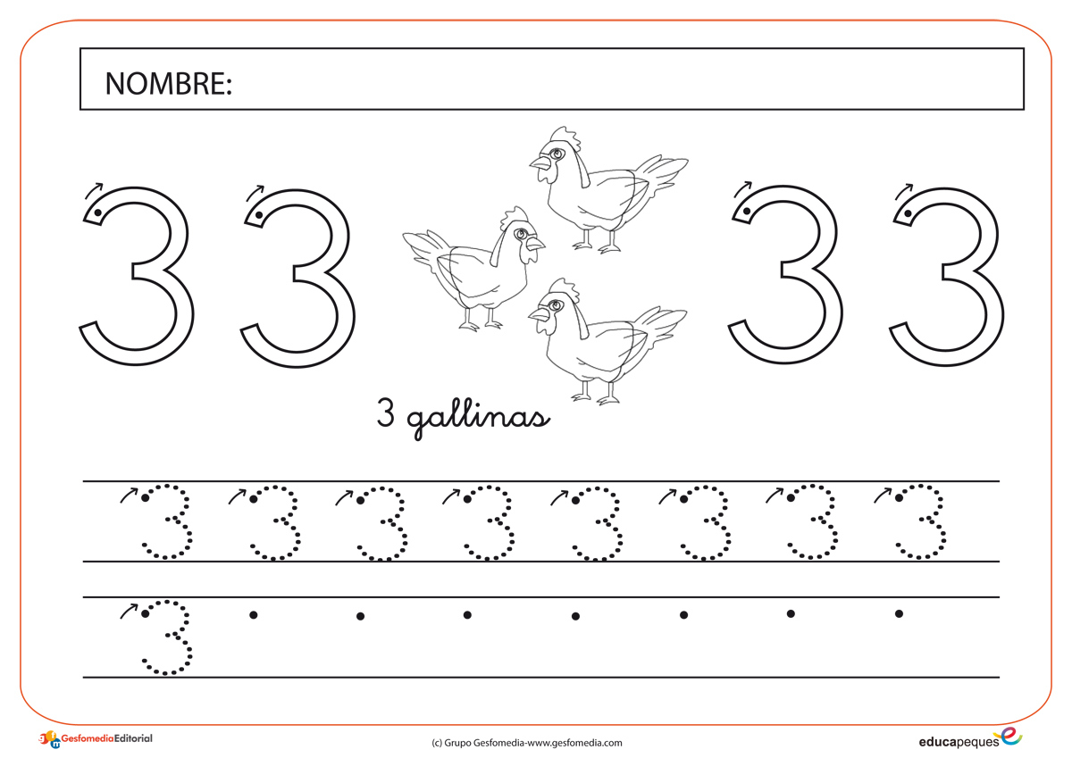 Aula de infantil. Cortiguera: El número TRES